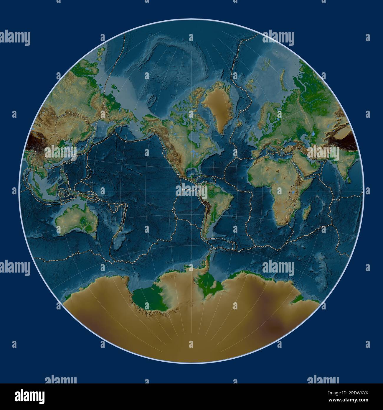 Tectonic plate boundaries on the world physical elevation map in the ...