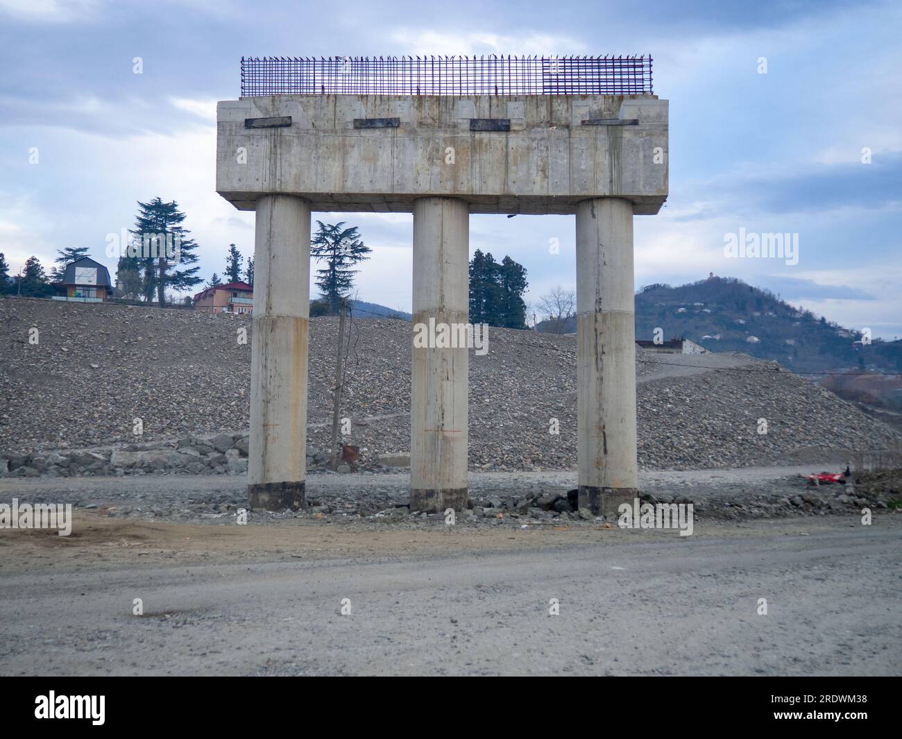 Bridge construction. Bridge supports in the mountains. Interchange ... Bridge construction. Bridge supports in the mountains. Interchange ...