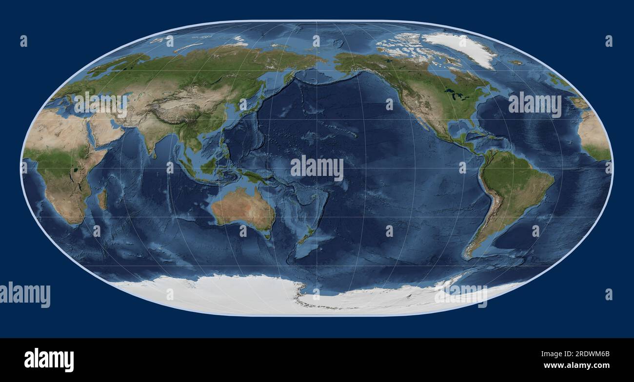 World blue Marble satellite map in the Loximuthal projection centered ...