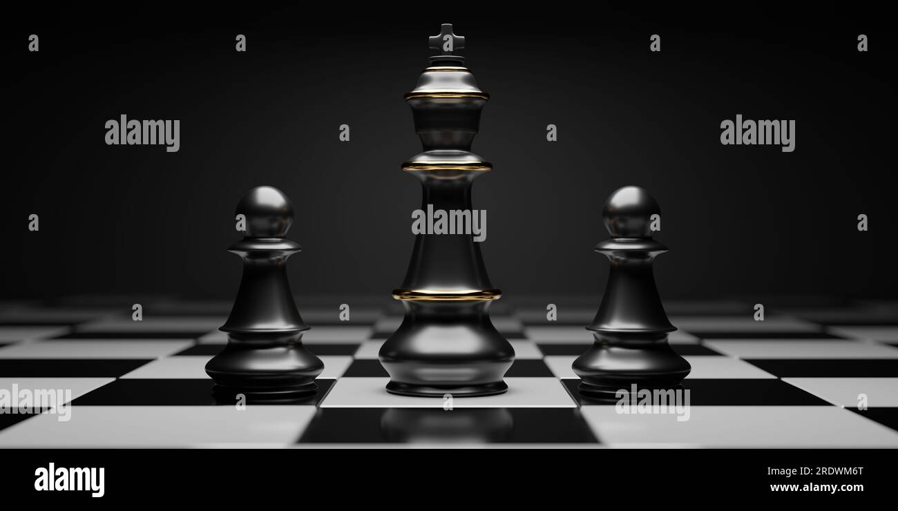 Black Chess pieces. Chess king and two pawns on chessboard background ...
