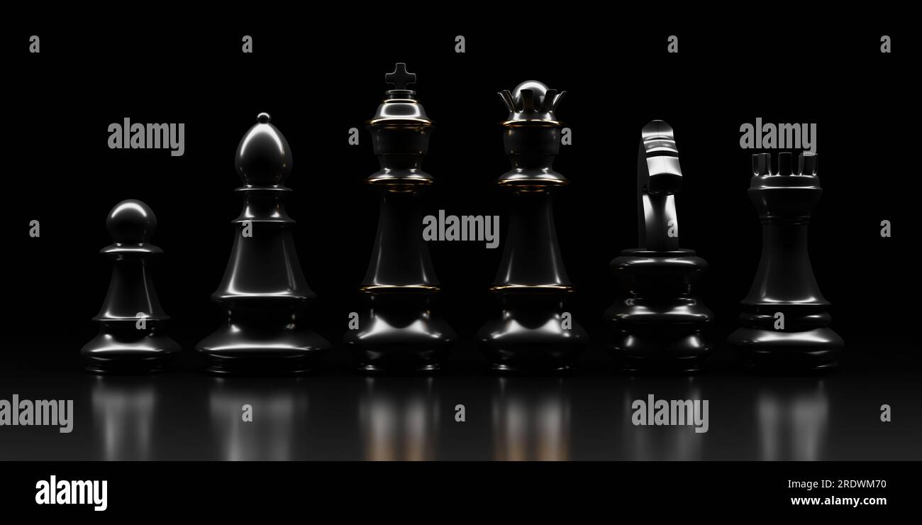 Black Chess pieces. Chess king, queen, horse, bishop, rook and pawn in ...
