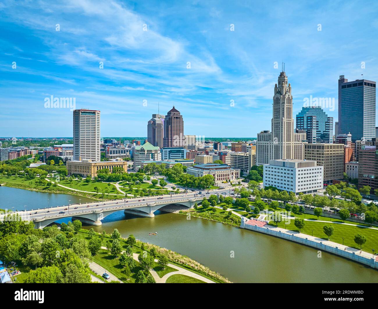 Bridge leading into heart of downtown Columbus Ohio under cloudy blue ...