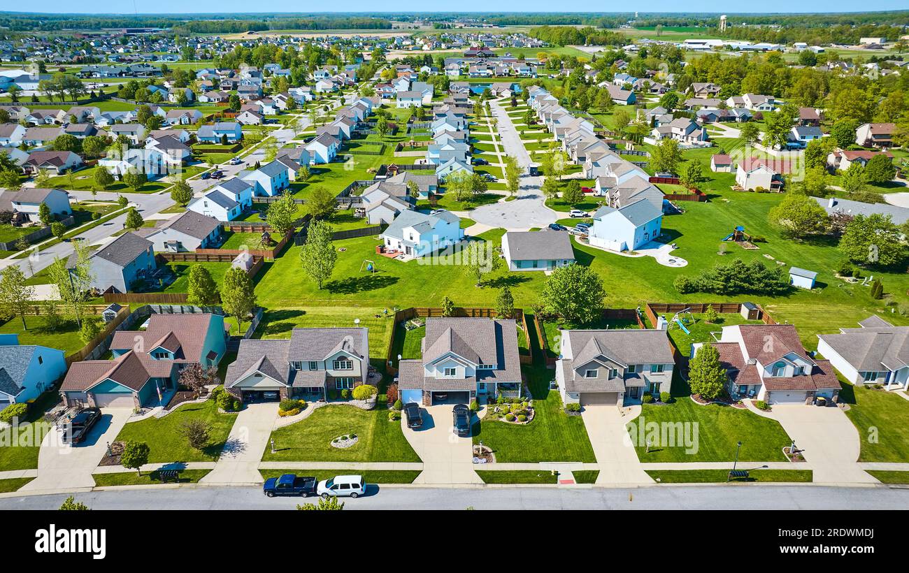 Landscape of endless neighborhoods on city limits with various house ...