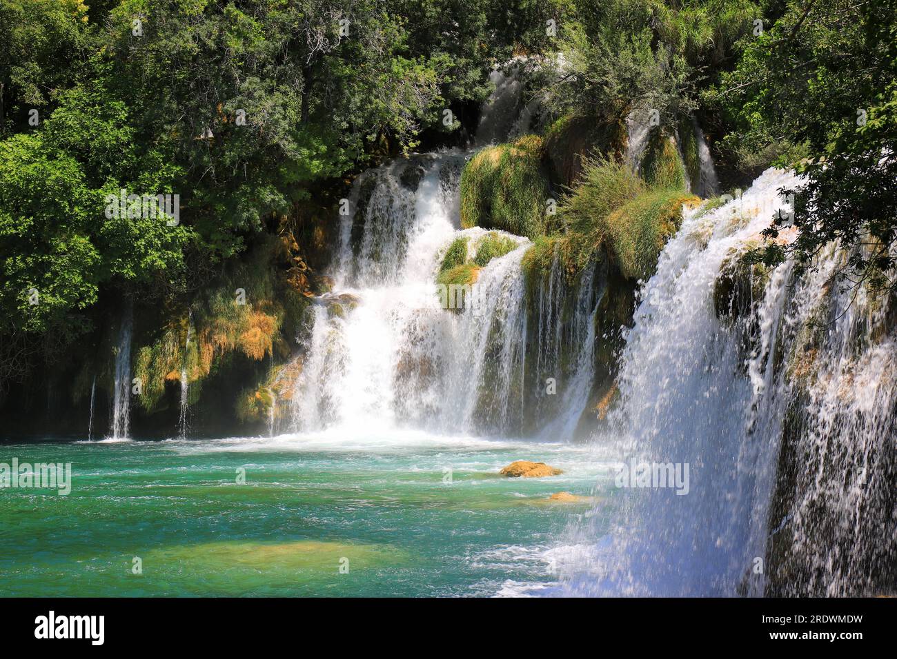 Cascade waterfall in Krka Landscape Park, Croatia in spring or summer ...