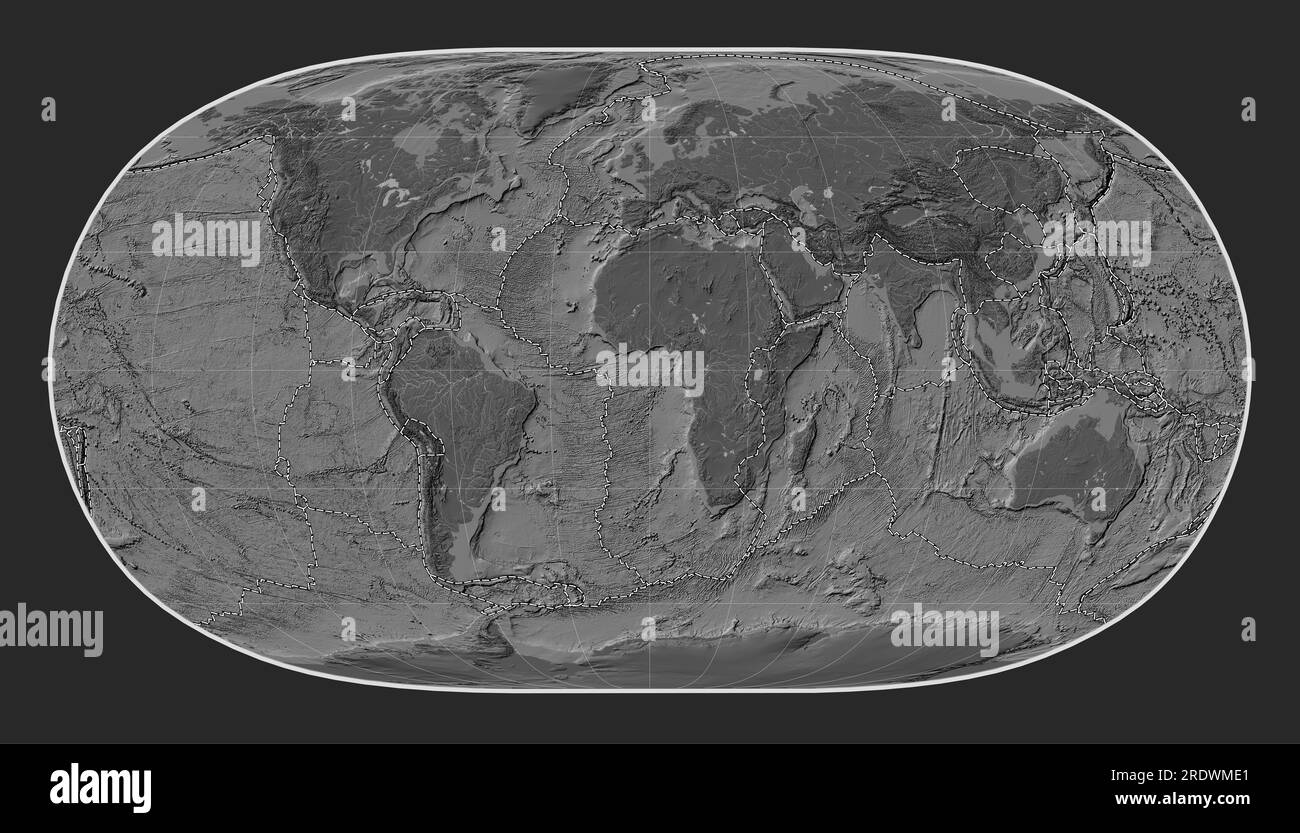 Tectonic plate boundaries on the world bilevel elevation map in the ...