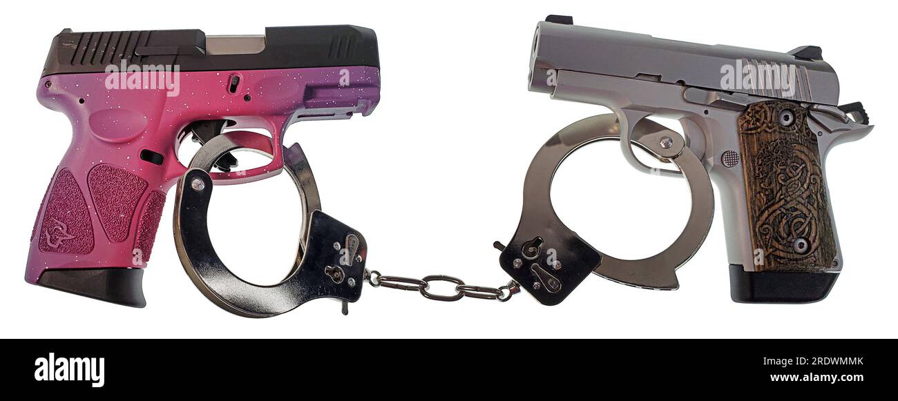 His and her guns handcuffed together Stock Photo - Alamy