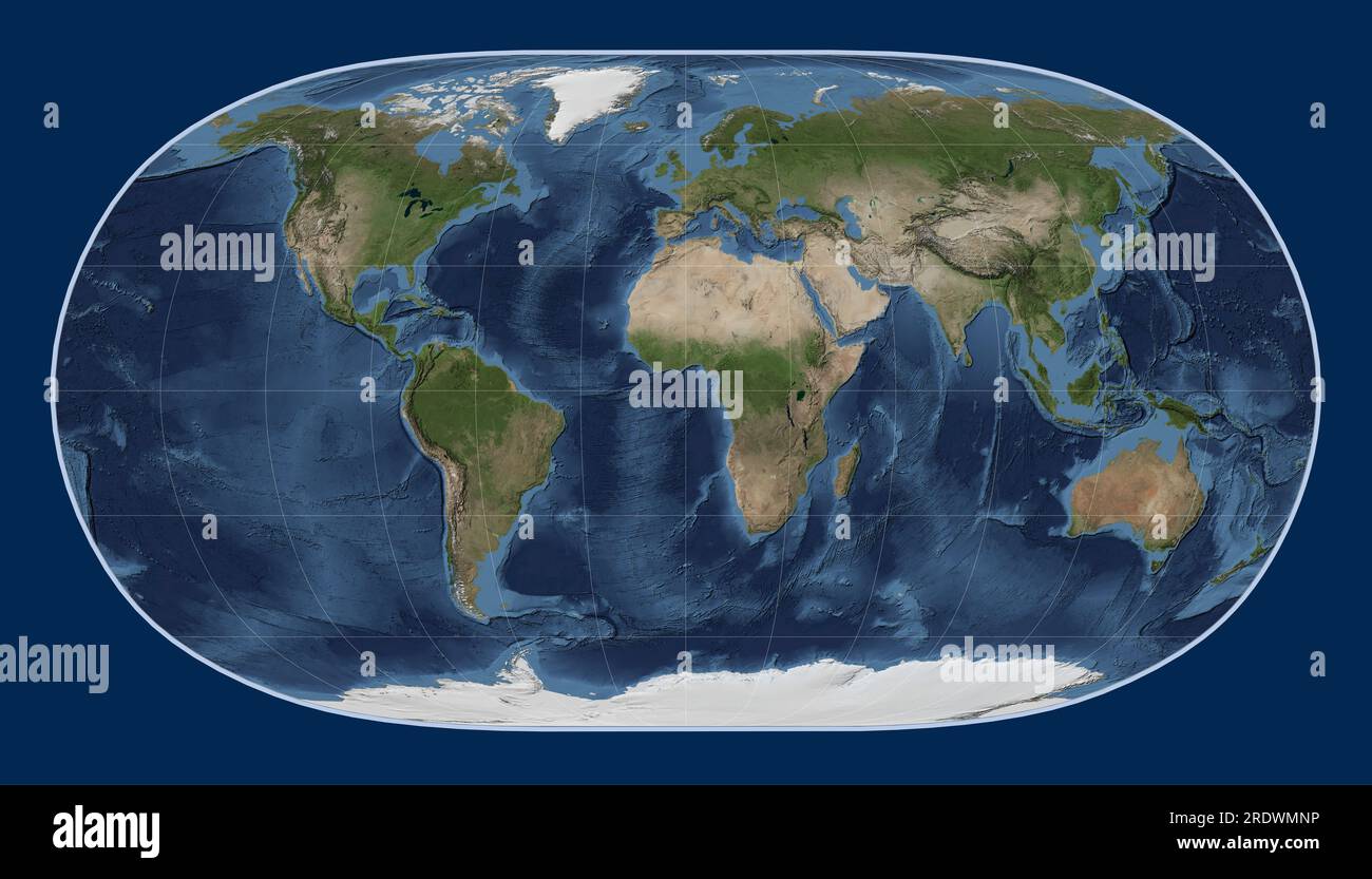 World blue Marble satellite map in the Natural Earth II projection ...