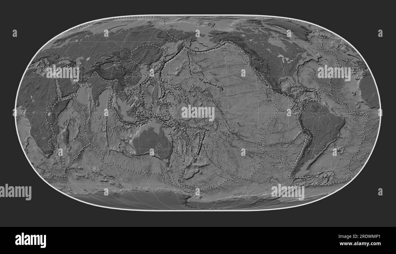 Tectonic plate boundaries on the world bilevel elevation map in the ...