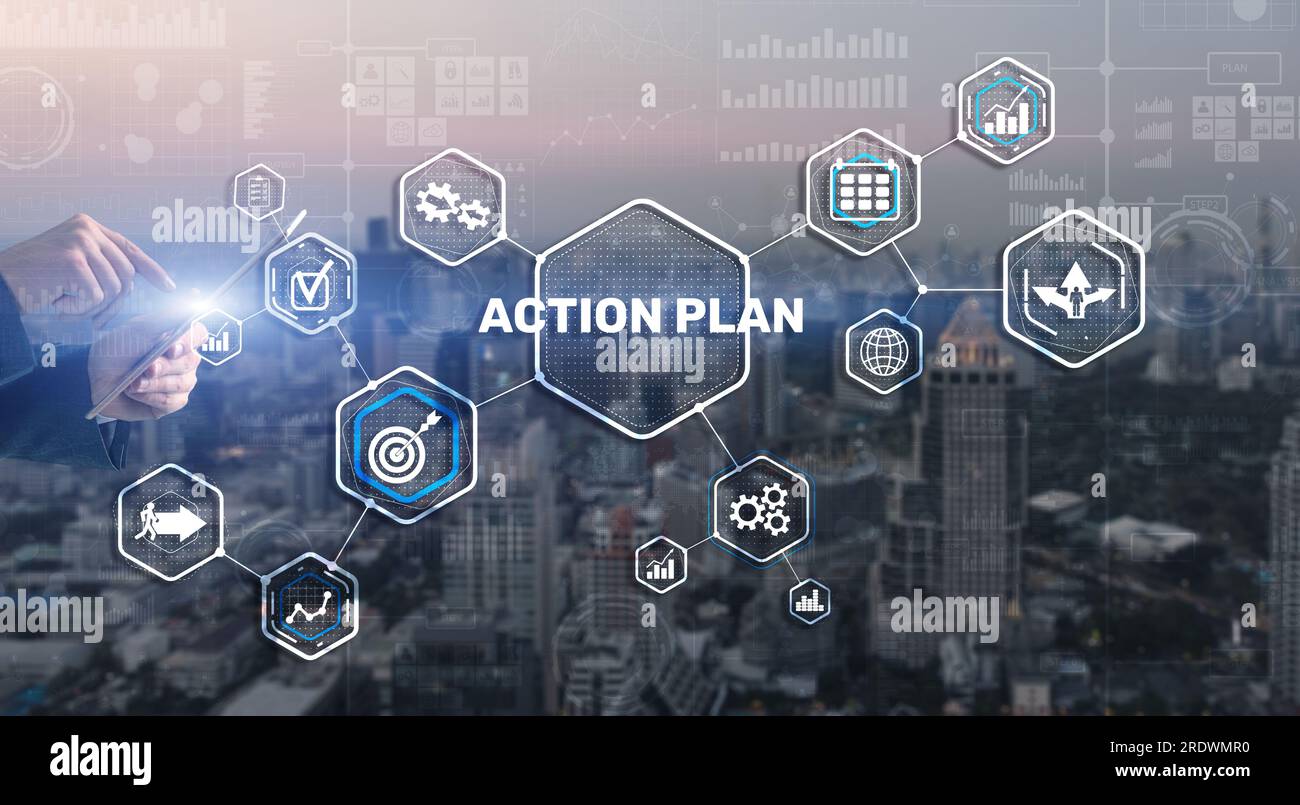 Business Action Plan strategy concept on virtual screen. Time ...