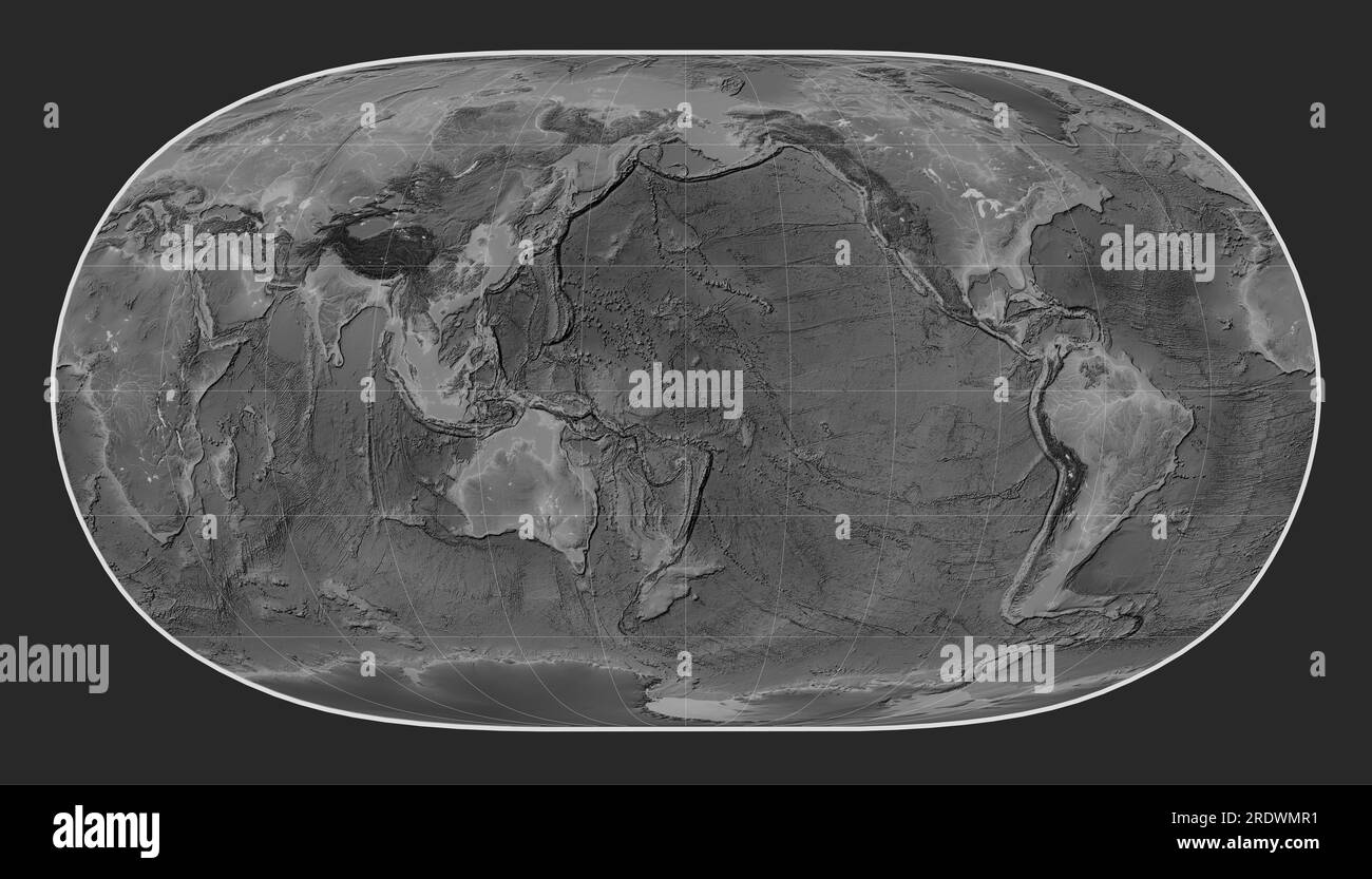 World grayscale elevation map in the Natural Earth II projection ...