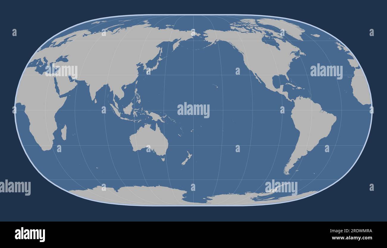 World solid contour map in the Natural Earth II projection centered on ...