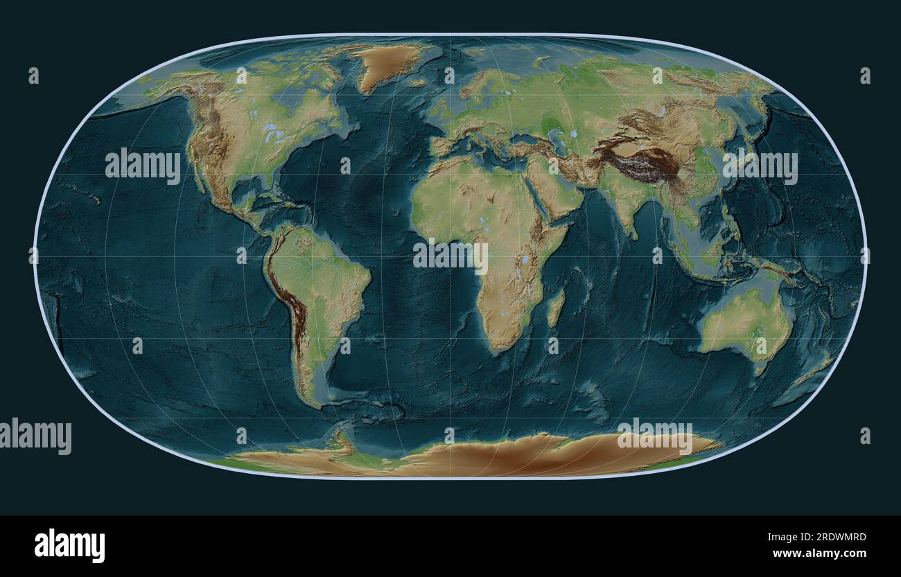 World wiki style elevation map in the Natural Earth II projection ...