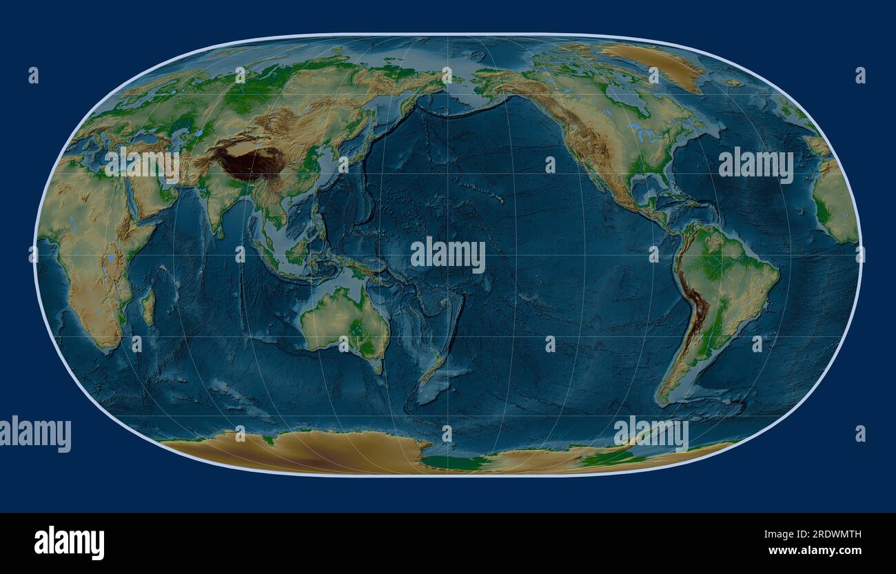 World physical elevation map in the Natural Earth II projection ...