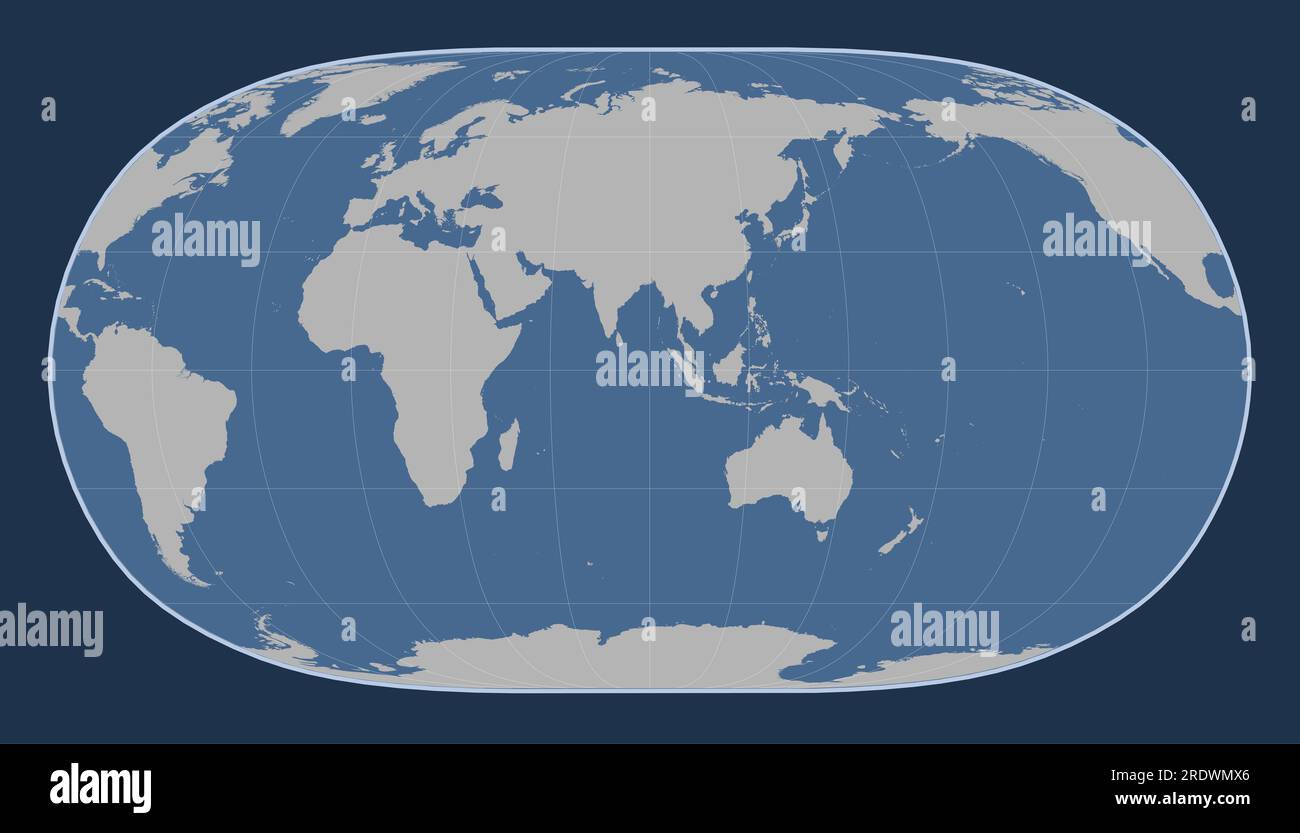 World solid contour map in the Natural Earth II projection centered on ...