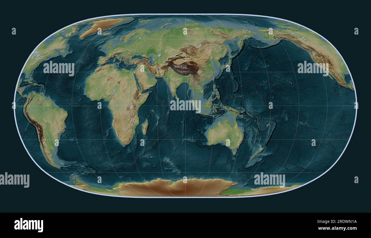 World wikipedia style elevation map in the Natural Earth II projection ...