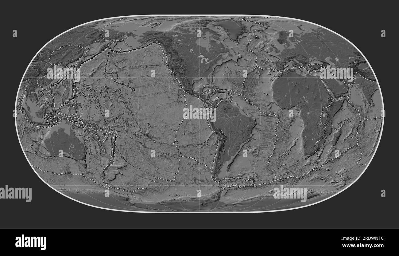 Tectonic plate boundaries on the world bilevel elevation map in the ...