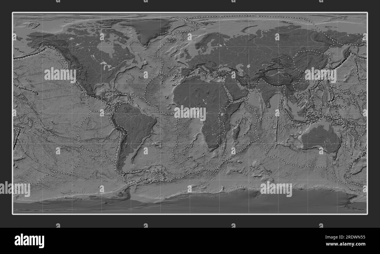 Tectonic plate boundaries on the world bilevel elevation map in the ...