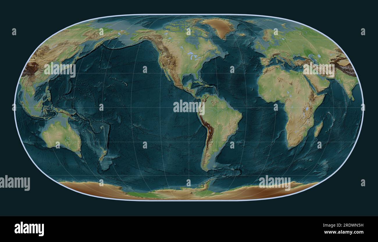 World wikipedia style elevation map in the Natural Earth II projection ...