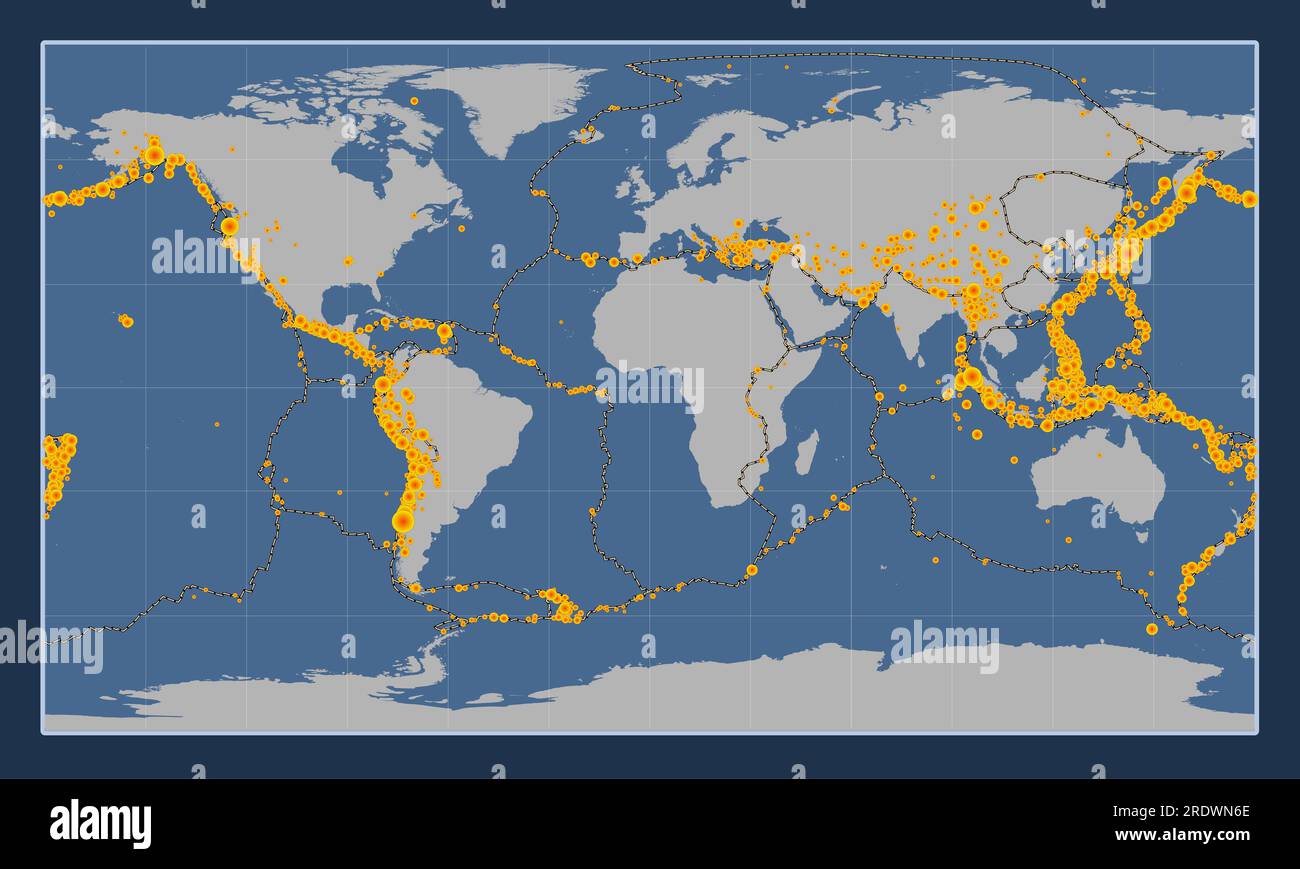Locations of earthquakes above 6.5 magnitude recorded since the early 17th century on the world ...