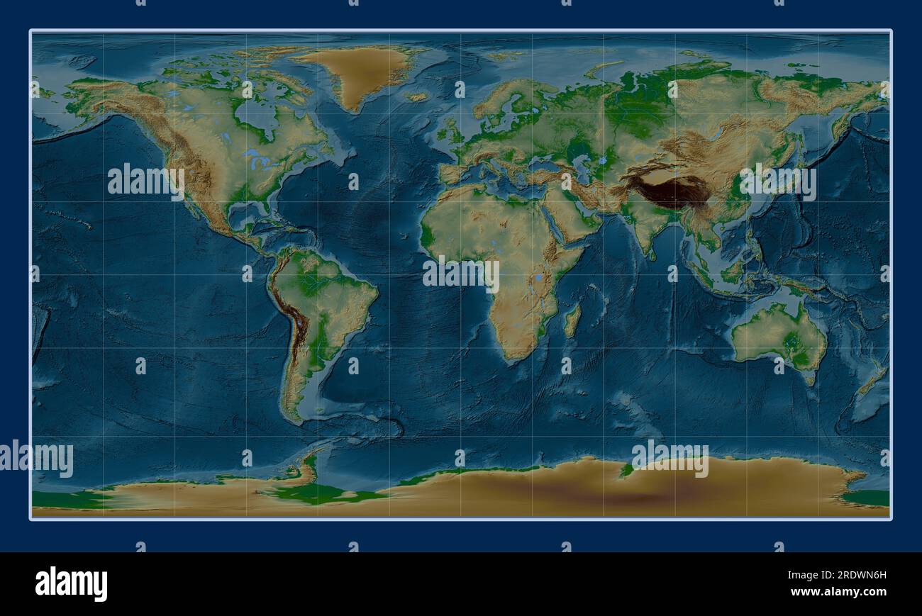World physical elevation map in the Patterson Cylindrical projection ...