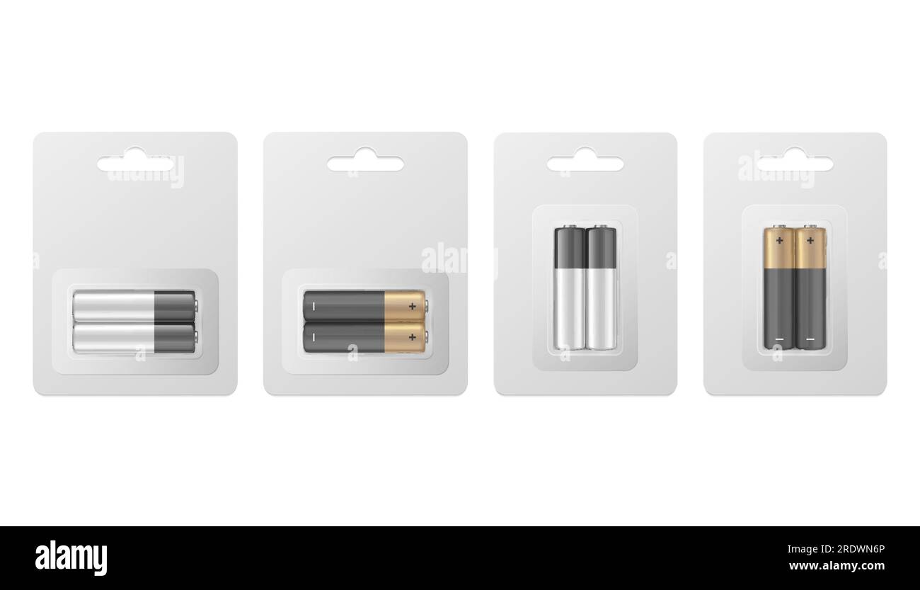 Vector 3d Realistic Two Alkaline Battery in Paper Blister and Battery ...
