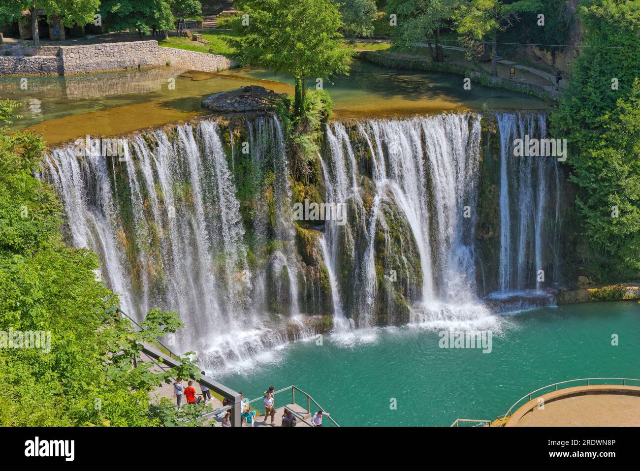 Tourists at the Confluence of Pliva and Vrbas Rivers, Pliva Waterfall ...