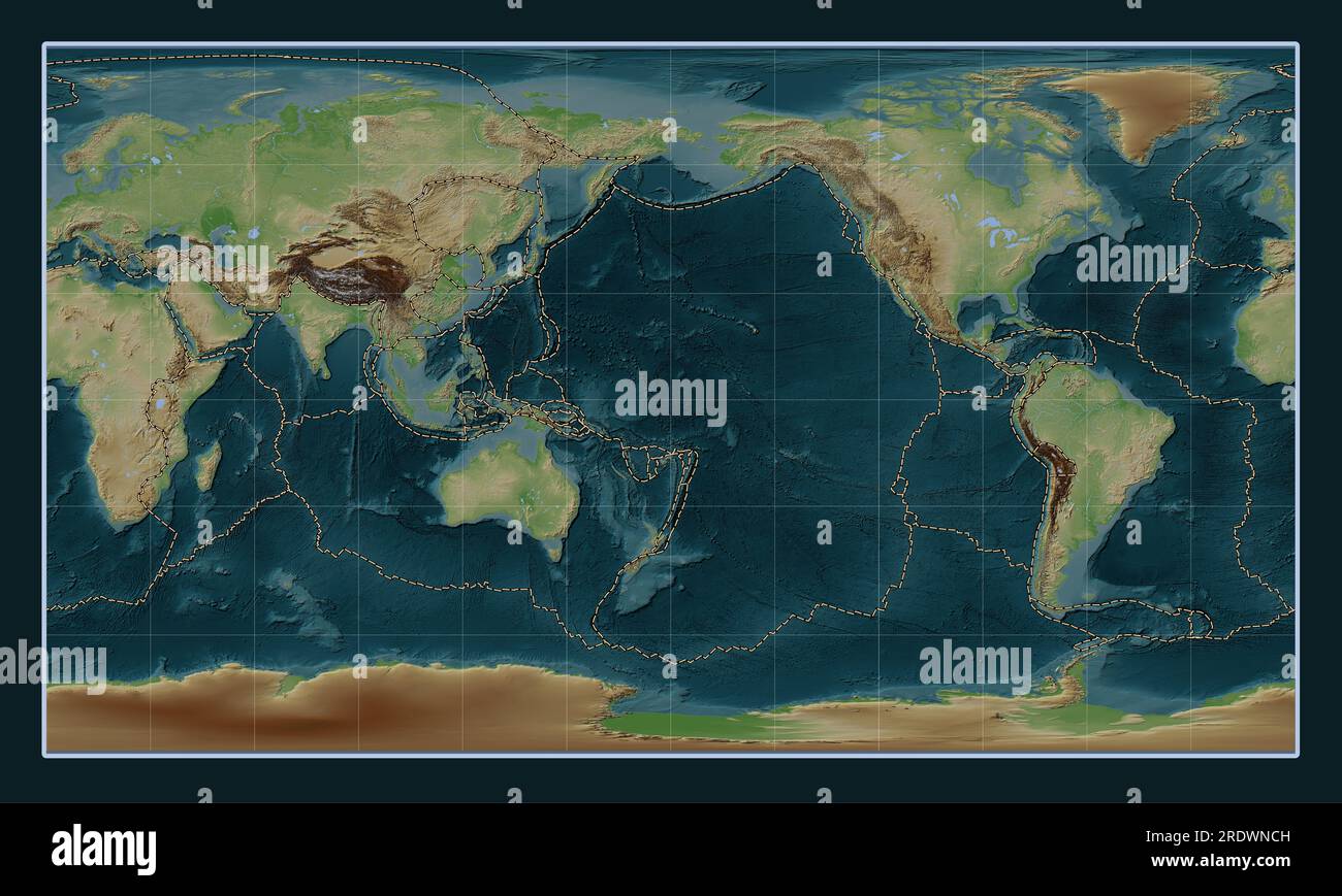 Tectonic plate boundaries on the world wikipedia style elevation map in ...