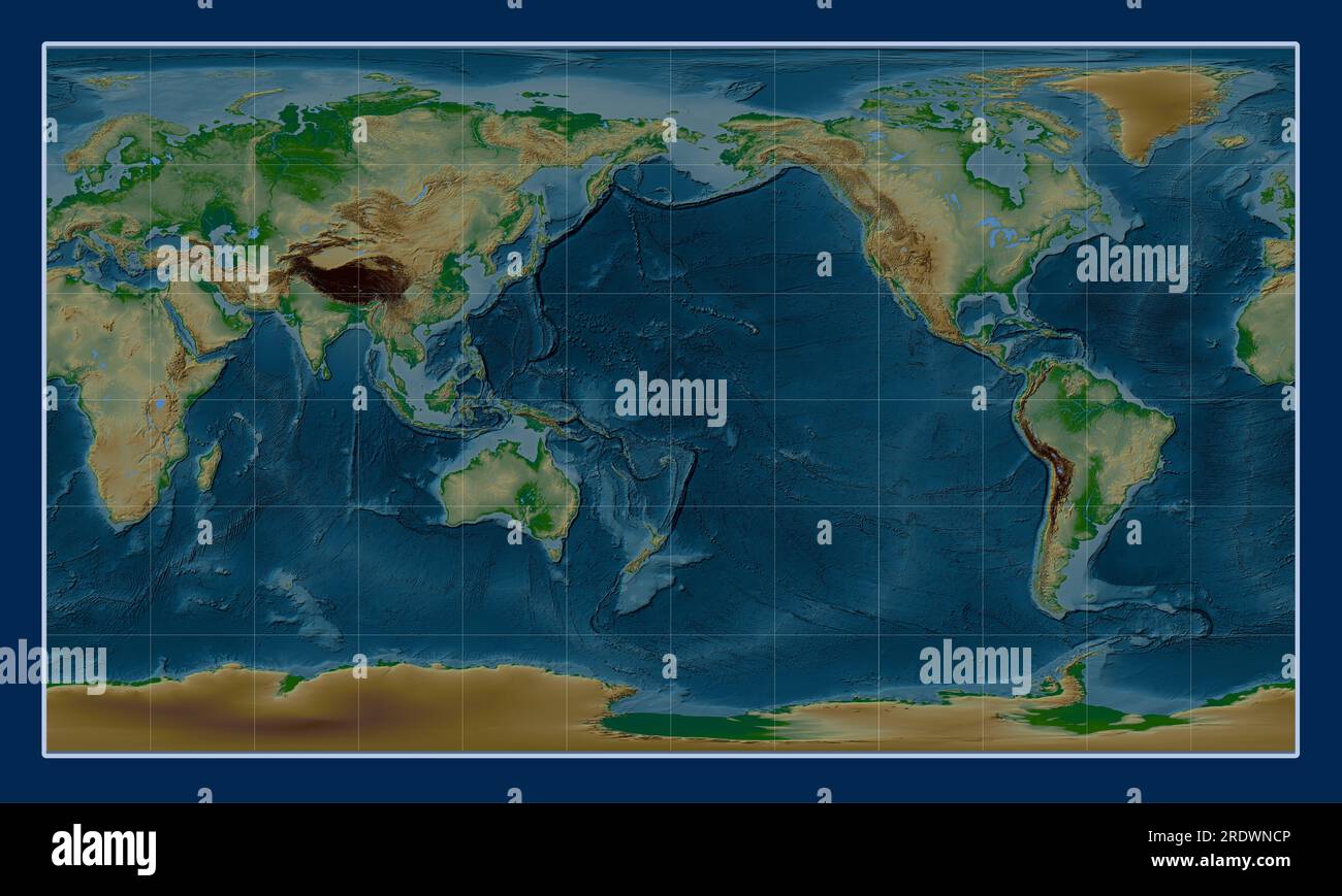 World physical elevation map in the Patterson Cylindrical projection ...