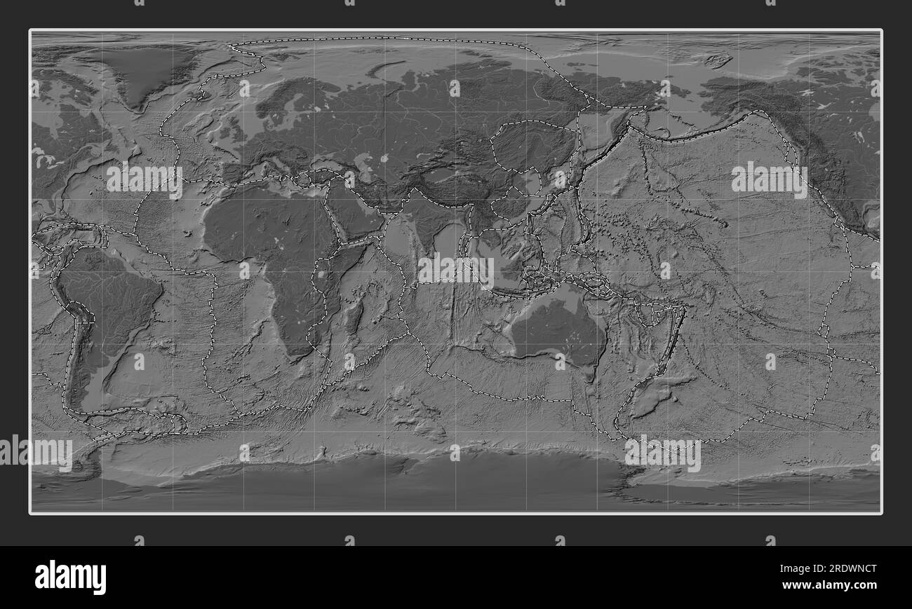 Tectonic plate boundaries on the world bilevel elevation map in the ...