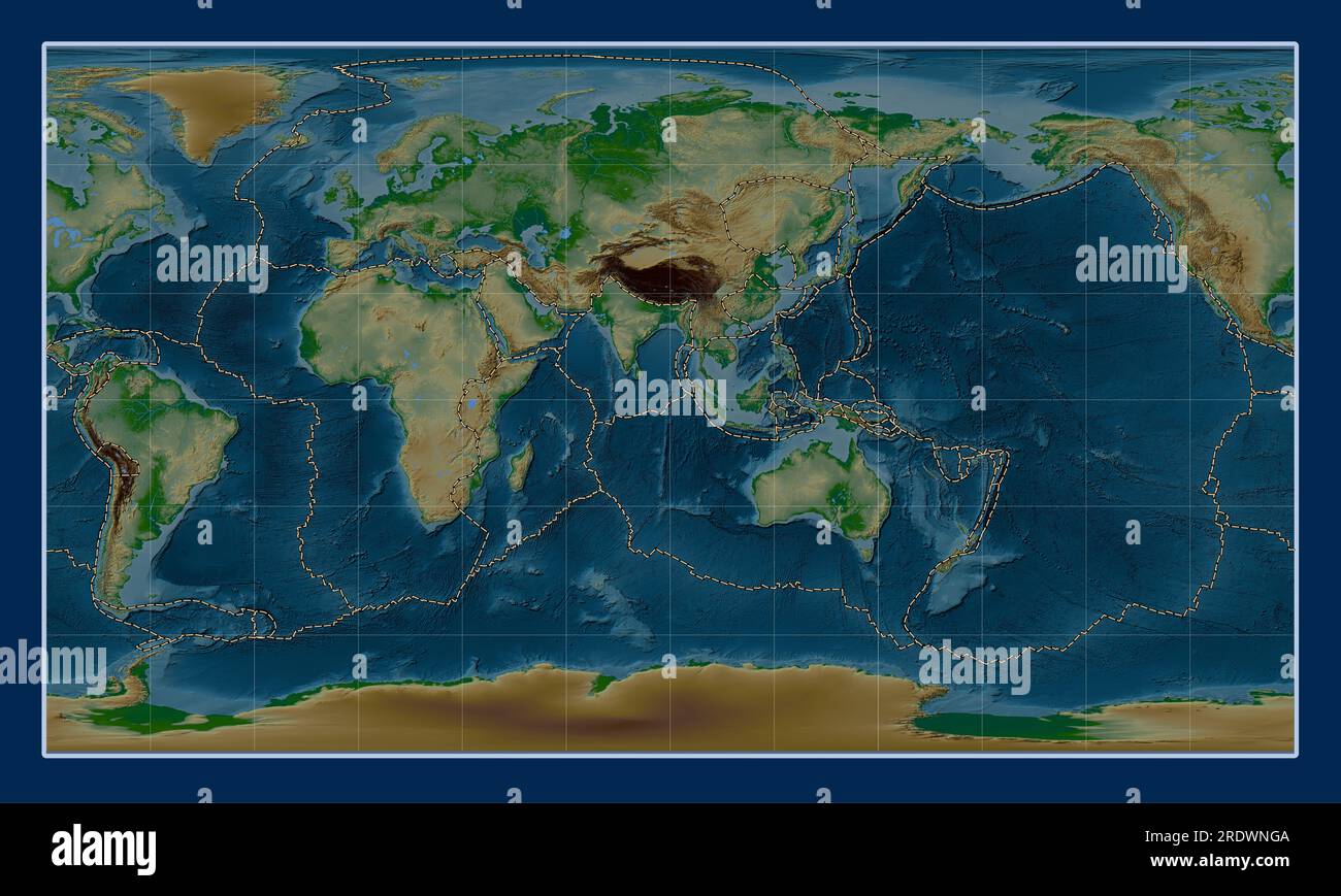Tectonic plate boundaries on the world physical elevation map in the ...