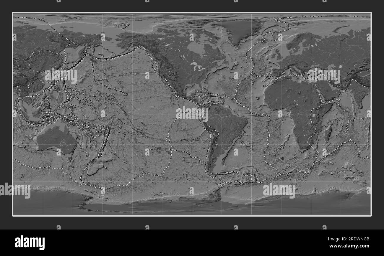 Tectonic plate boundaries on the world bilevel elevation map in the ...