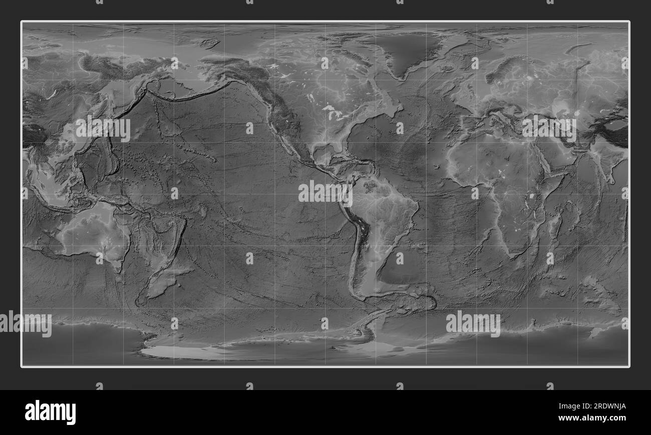World grayscale elevation map in the Patterson Cylindrical projection ...