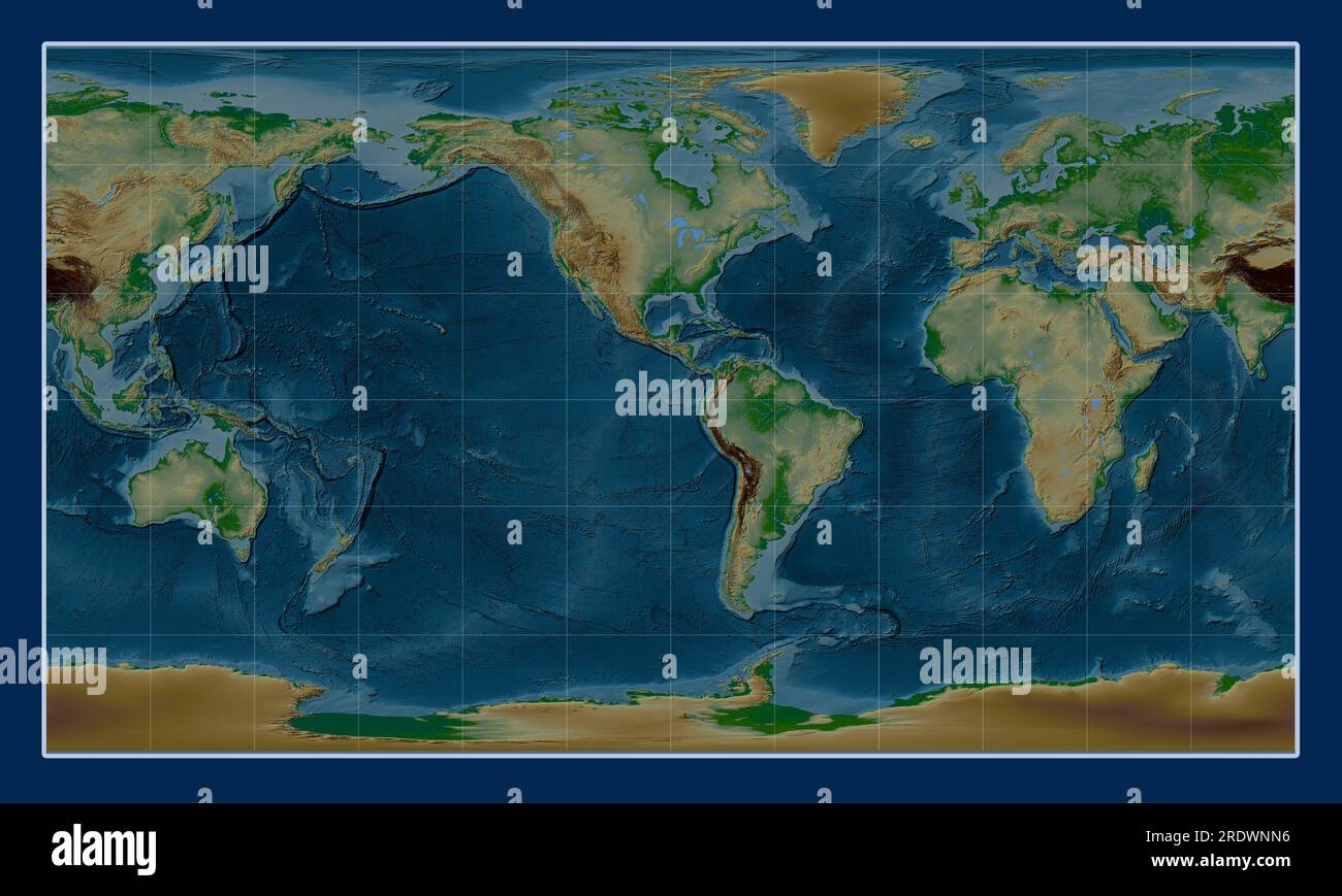 World physical elevation map in the Patterson Cylindrical projection ...