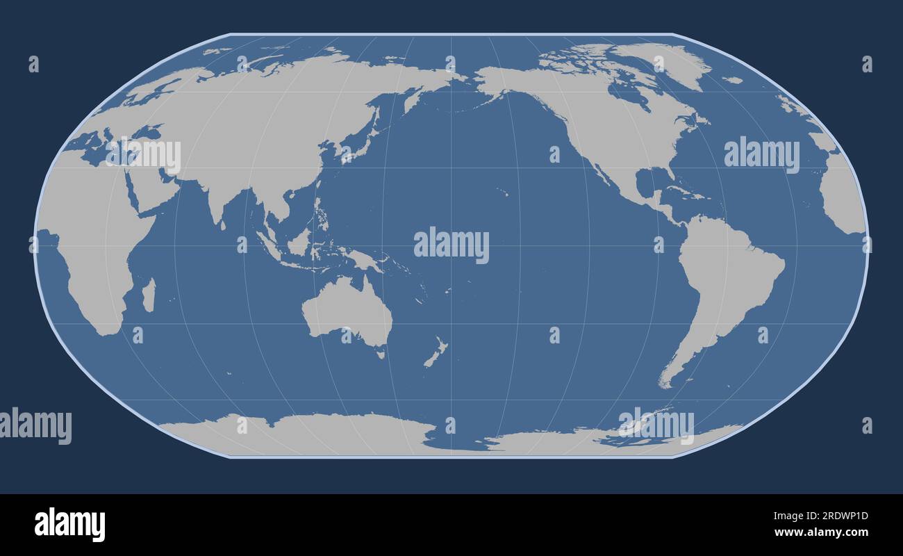 World solid contour map in the Robinson projection centered on the date ...