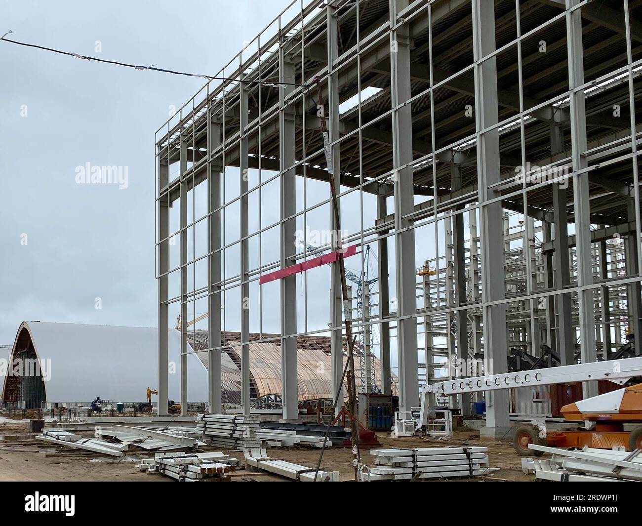 Extensive scaffolding providing platforms for work in progress on a new ...