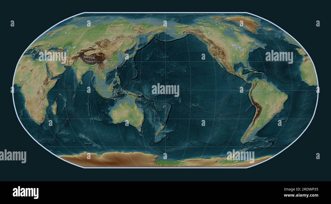 World wikipedia style elevation map in the Robinson projection centered ...