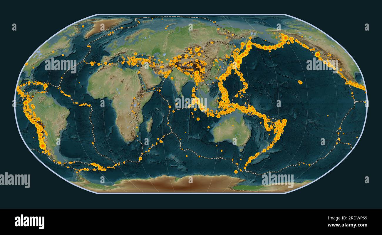 Locations of earthquakes above Richter 6.5 recorded since the early 17th century on the world ...