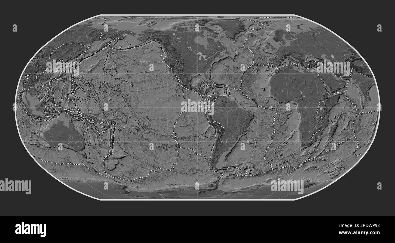 Tectonic plate boundaries on the world bilevel elevation map in the ...