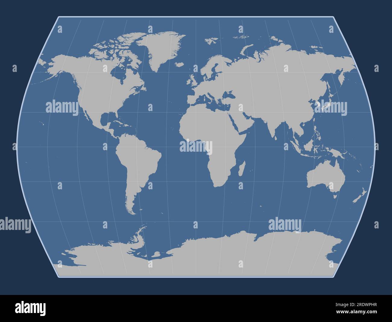 World solid contour map in the Times projection centered on the prime ...