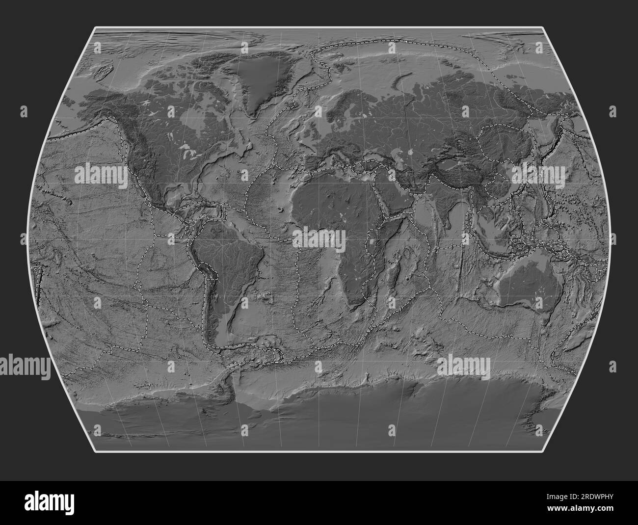 Tectonic plate boundaries on the world bilevel elevation map in the ...