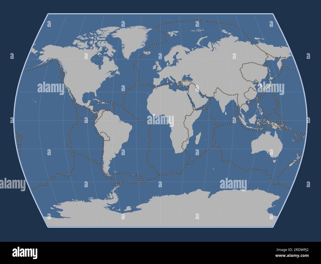 Tectonic plate boundaries on the world solid contour map in the Times ...