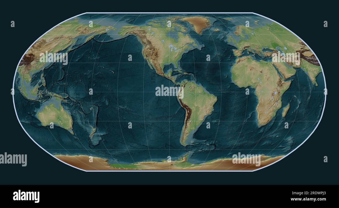 World wikipedia style elevation map in the Robinson projection centered ...
