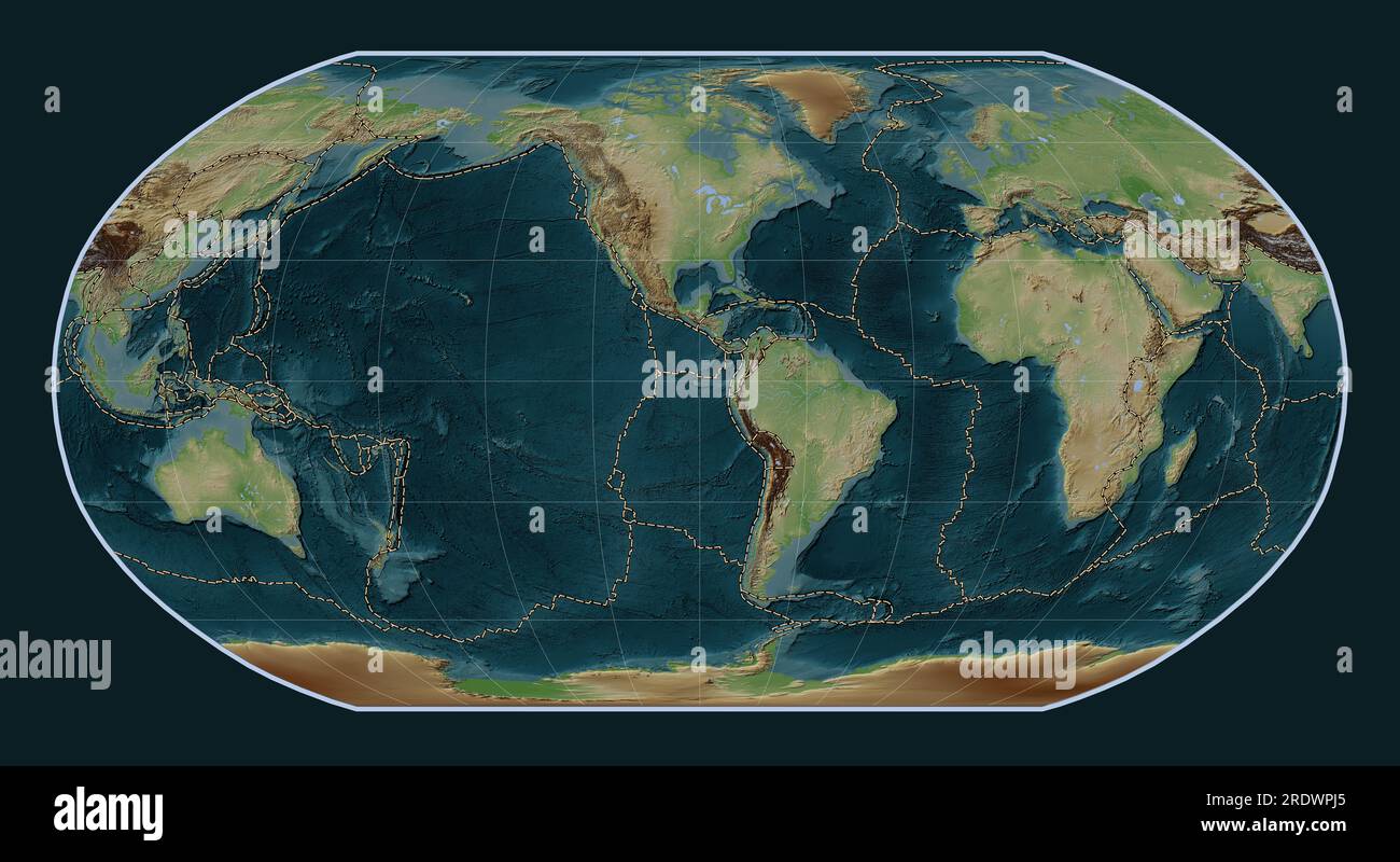 Tectonic plate boundaries on the world wikipedia style elevation map in ...