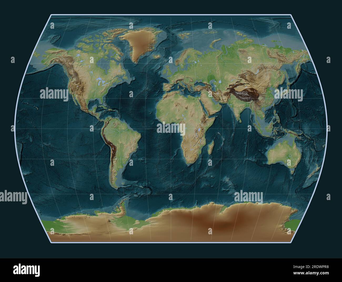 World wiki style elevation map in the Times projection centered on the ...