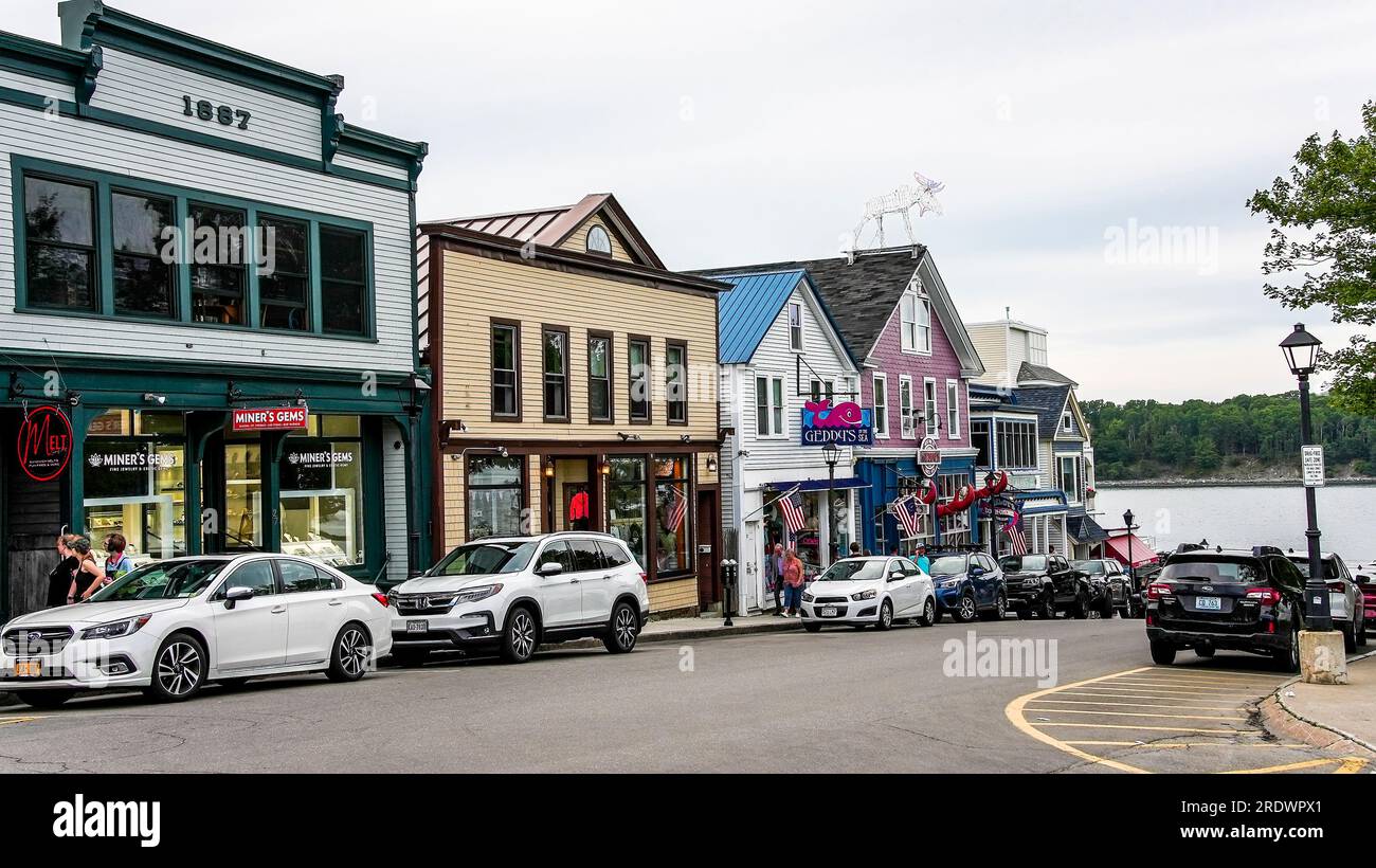 BAR HARBOR, MAINE, USA - JULY 9, 2023: Main street in Bar Harbor ...