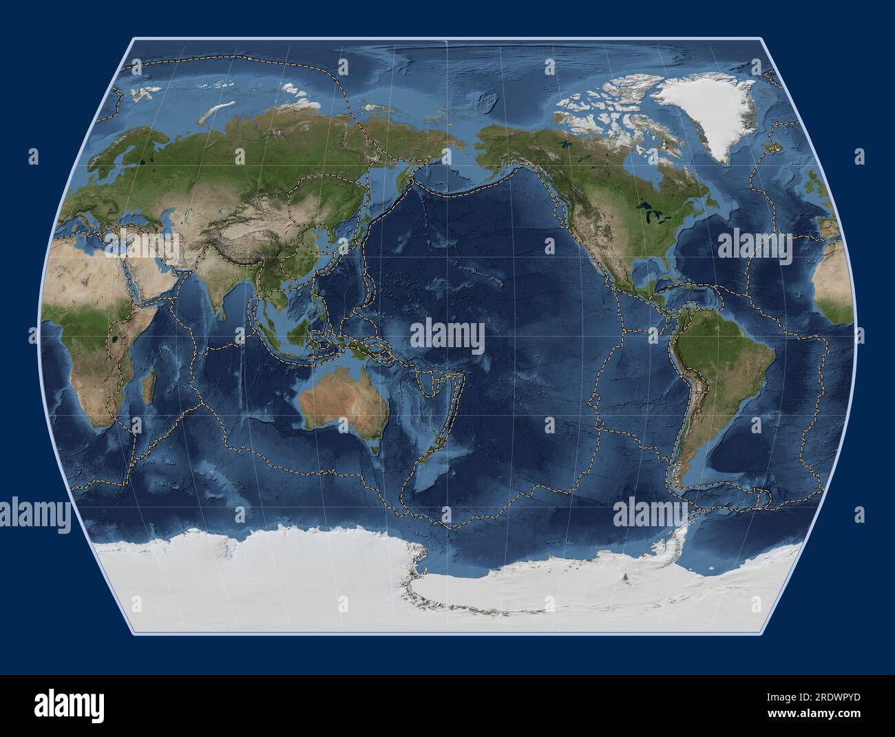 Tectonic plate boundaries on the world blue Marble satellite map in the ...