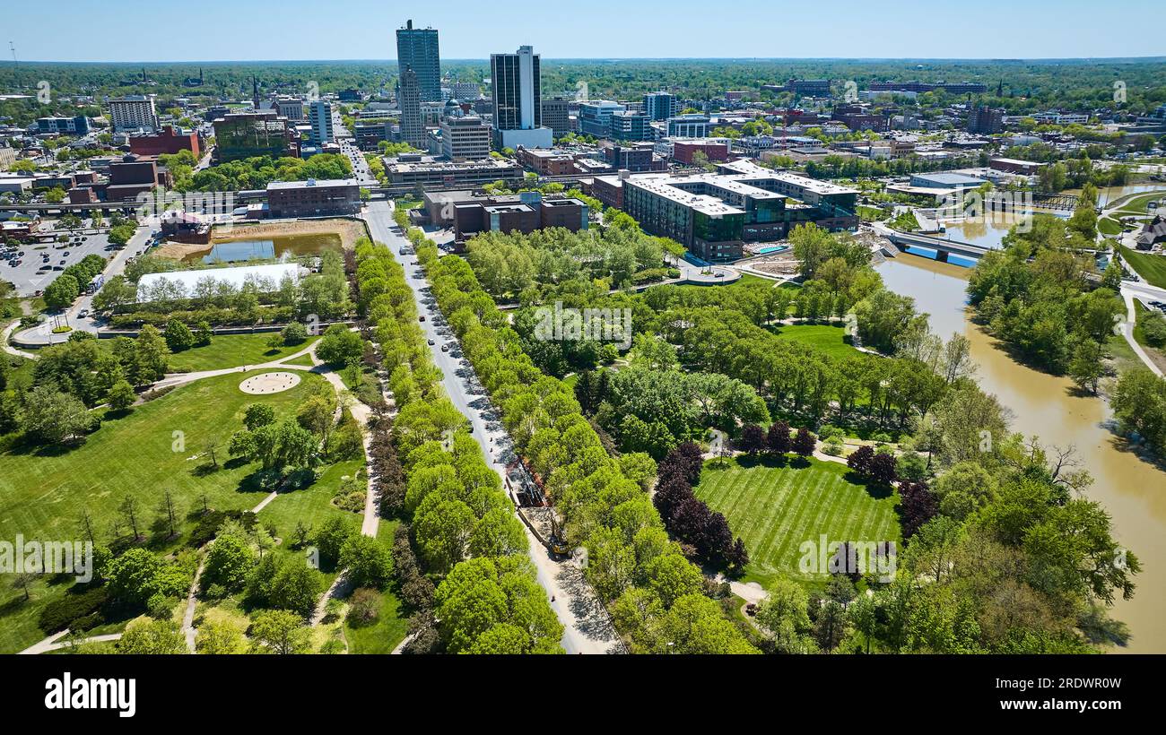 Headwaters Park St. Marys River cityscape landscape downtown Fort Wayne ...