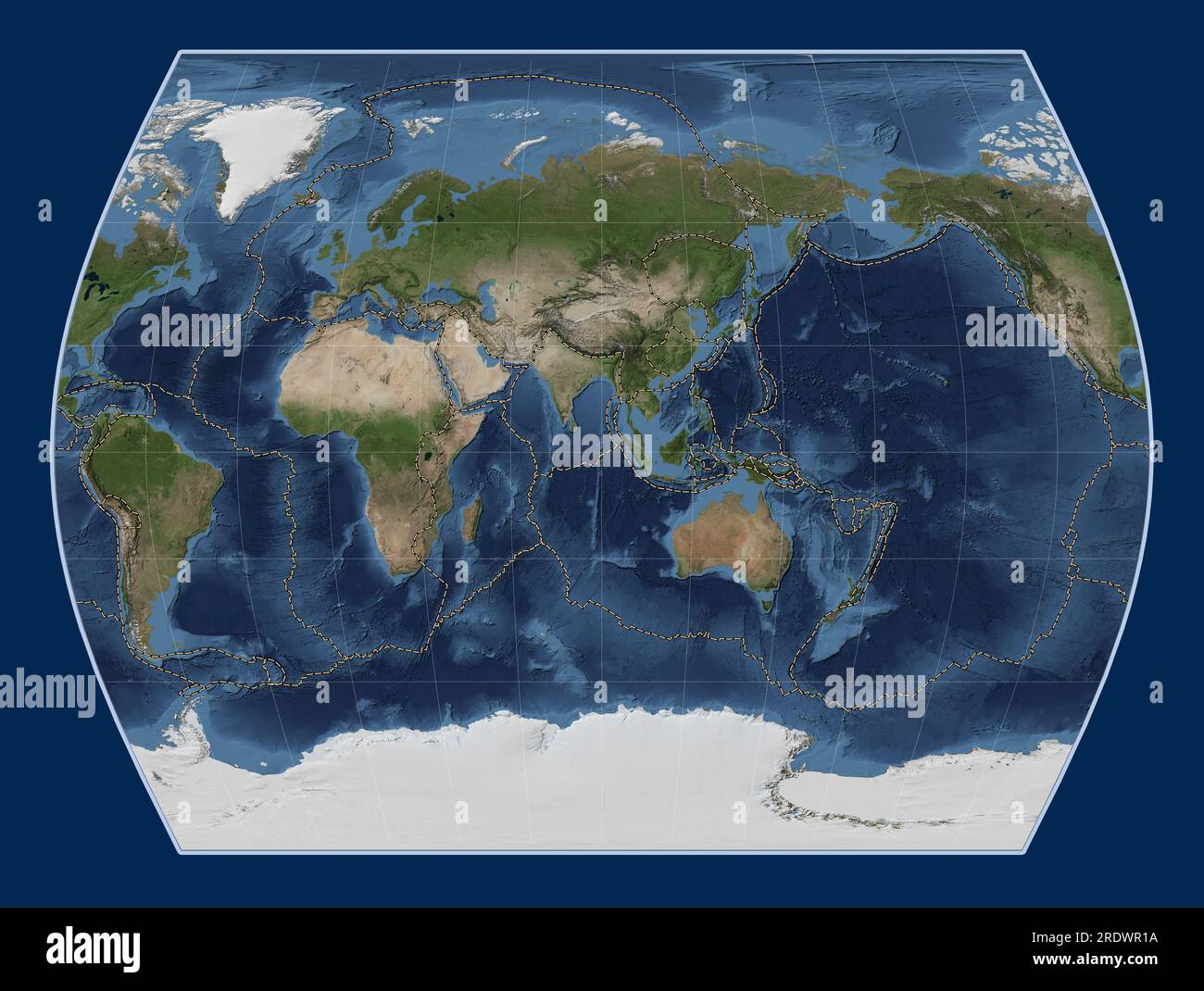 Tectonic plate boundaries on the world blue Marble satellite map in the ...