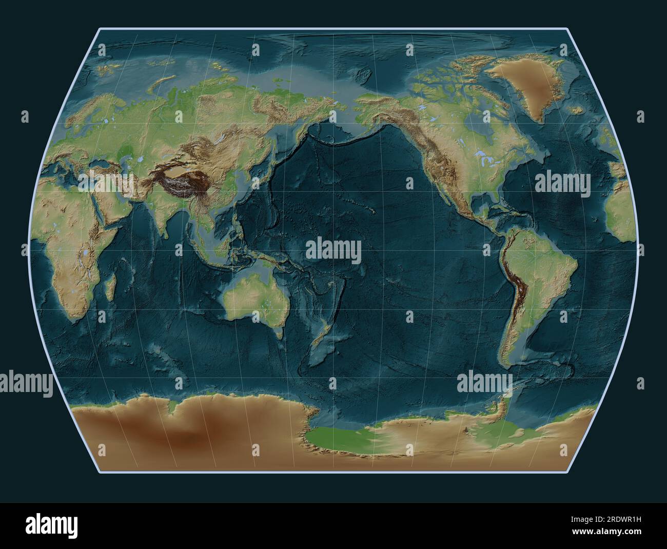 World wikipedia style elevation map in the Times projection centered on ...