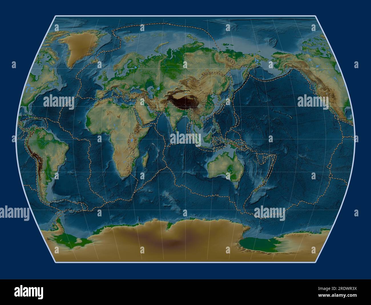Tectonic plate boundaries on the world physical elevation map in the ...